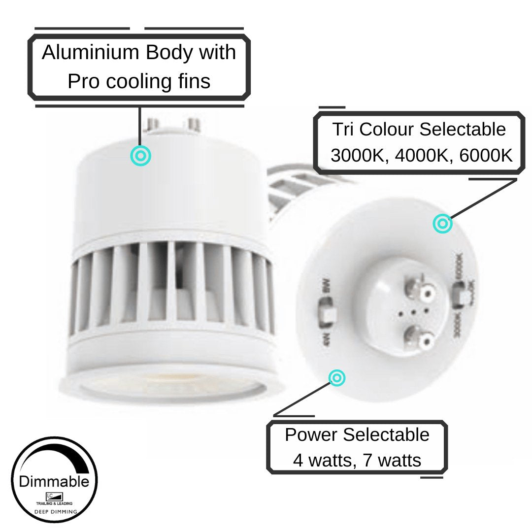 4W / 7W 600lm 60° Dual Power + Tri-Colour Dimmable LED GU10 Globe ...