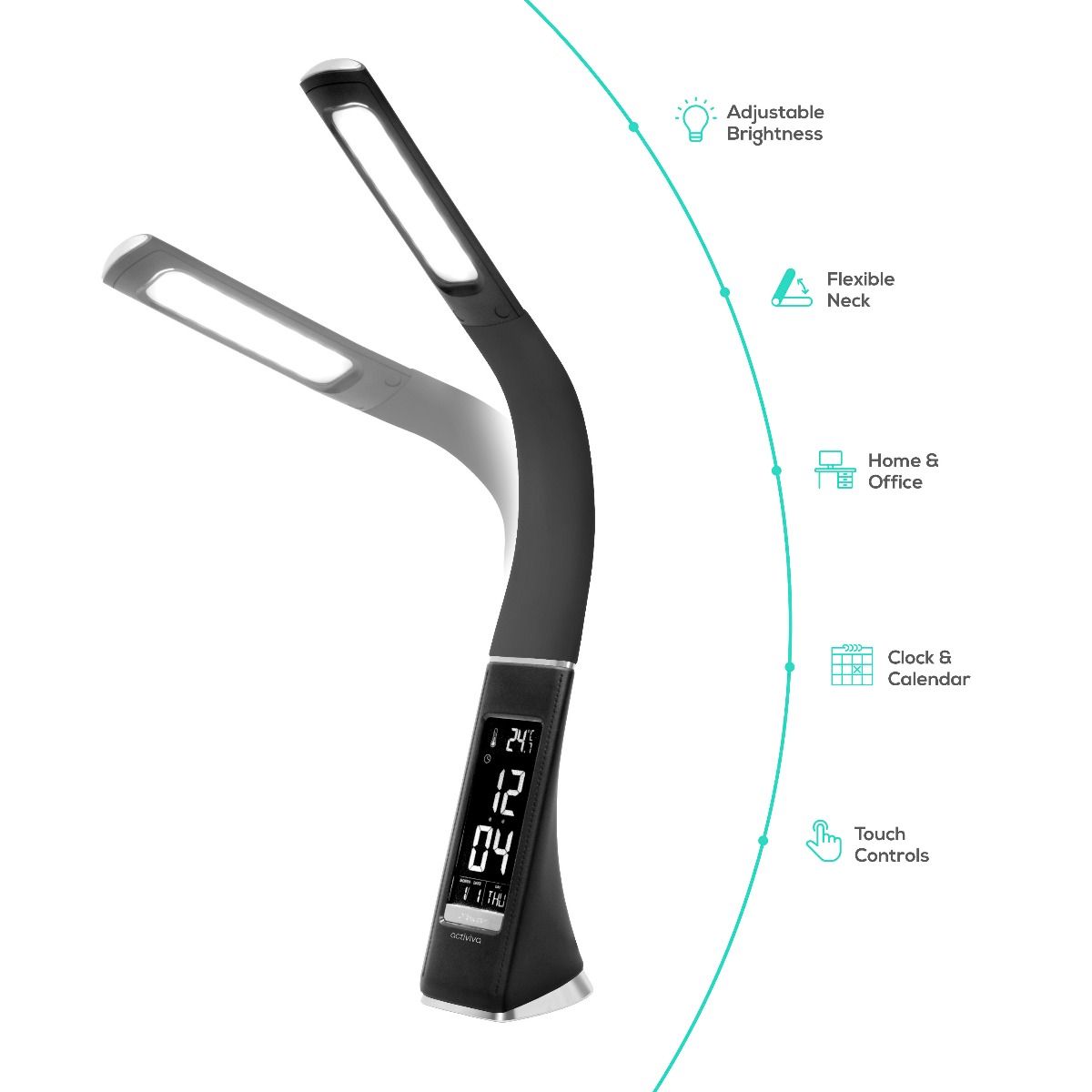 LED Desk Lamp with Clock and Calendar – Cosmo Lighting Kensington