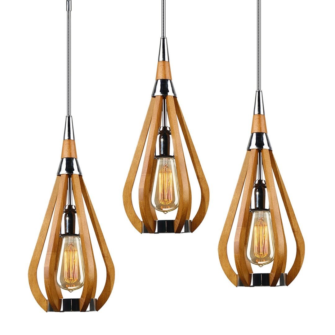 BONITO 1-Light Dark Brown Timber Pendant Light with a tear drop shape ...