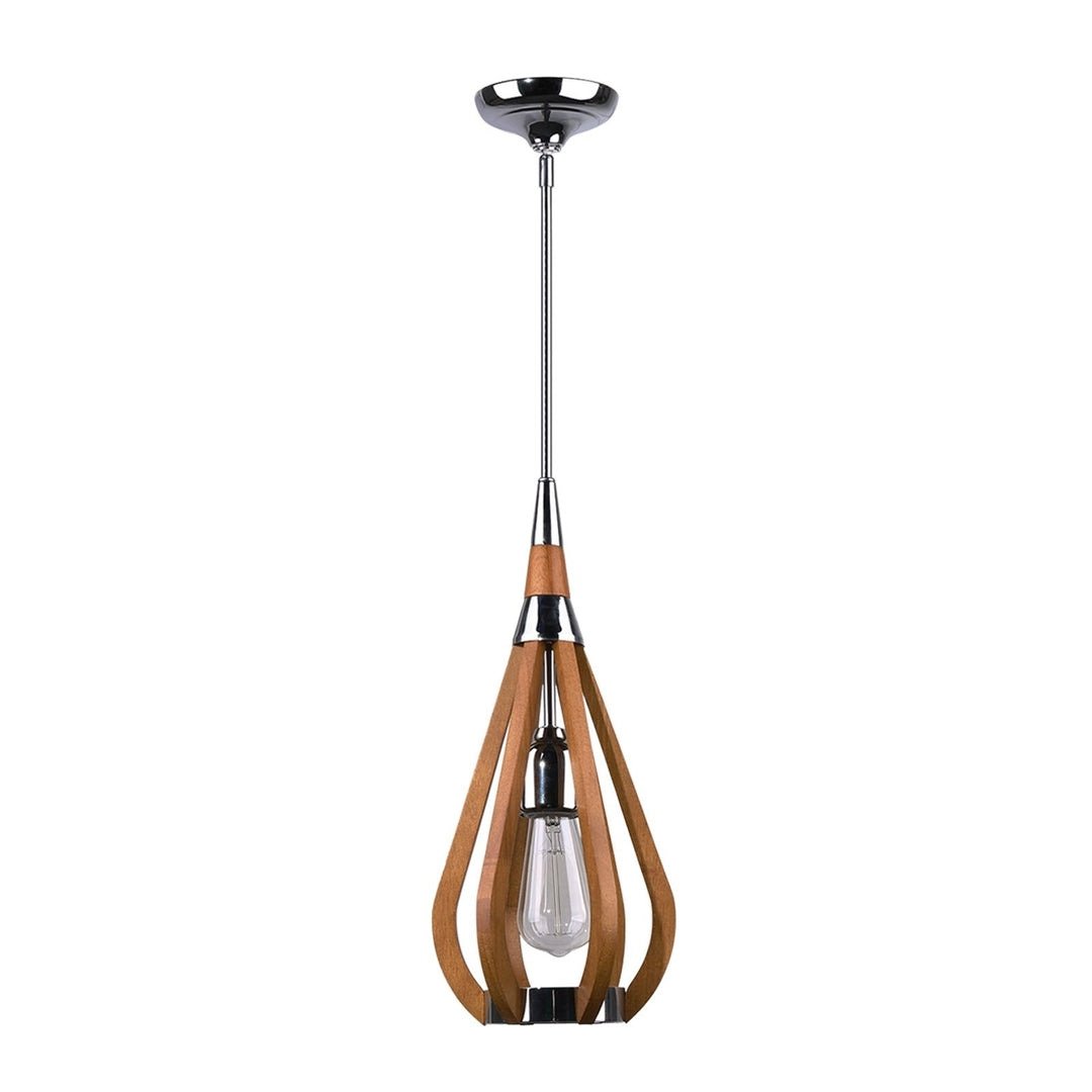 BONITO 1-Light Dark Brown Timber Pendant Light with a tear drop shape ...