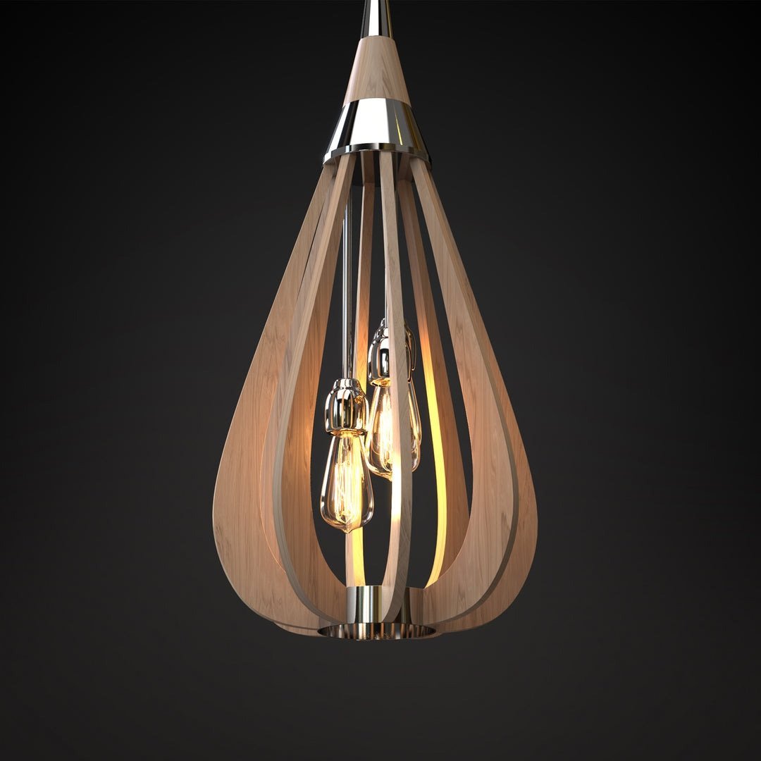 BONITO 3-Light Natural Timber Pendant Light with a tear drop shape ...
