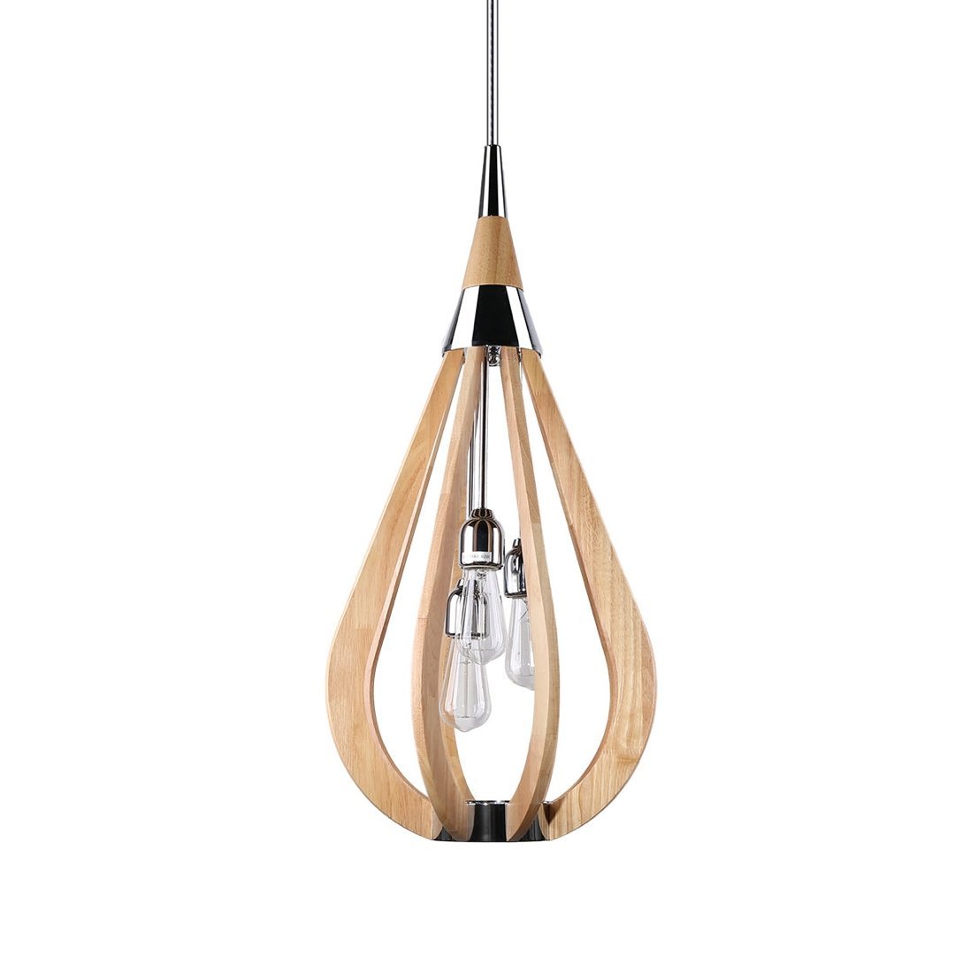 BONITO 3-Light Natural Timber Pendant Light with a tear drop shape ...