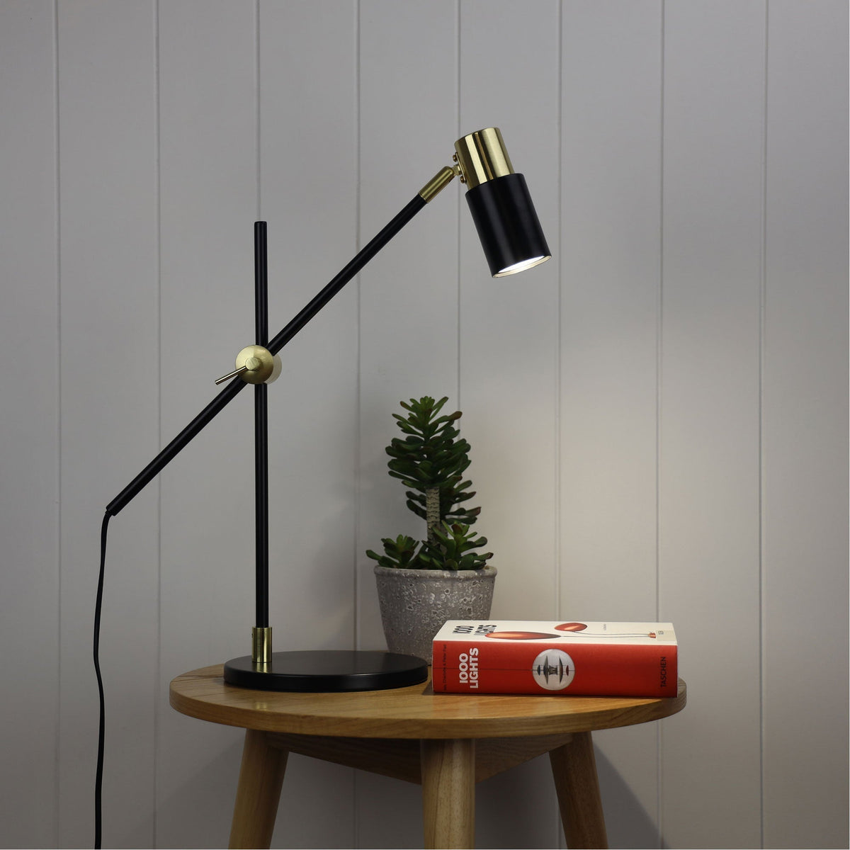 Charlie Desk Lamp Black and Satin Brass (With Globe) – Cosmo Lighting ...