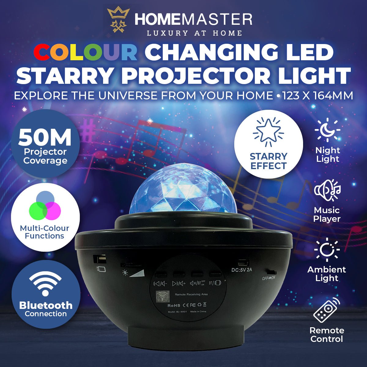 Home Master Star Projector Bluetooth Remote Control Speaker Colour Cha ...