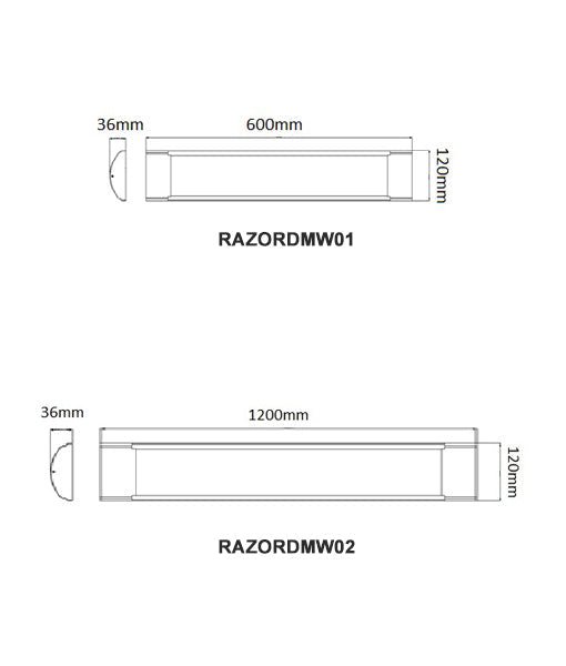 RAZORDMW Interior LED Surface Mounted Dimmable Tri-CCT Wide Batten 18W ...
